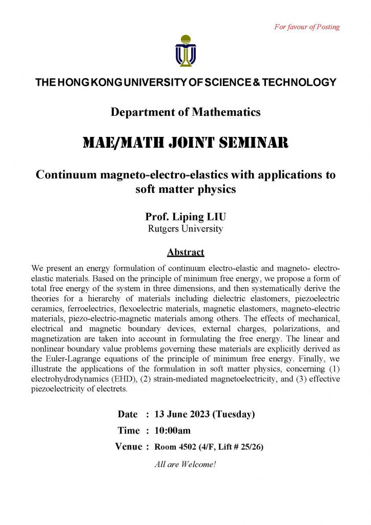 Department of Mathematics - MAE/MATH Joint Seminar - Continuum magneto-electro-elastics with ...